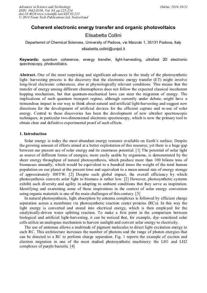 Coherent Electronic Energy Transfer and Organic Photovoltaics ...