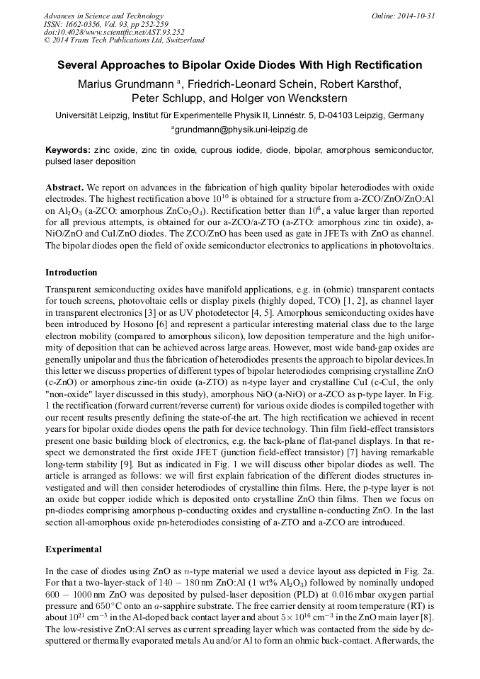 Several Approaches to Bipolar Oxide Diodes with High Rectification ...