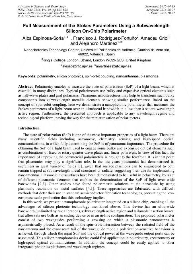 Full Measurement of the Stokes Parameters Using a Subwavelength Silicon ...