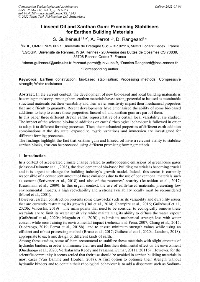 Linseed Oil and Xanthan Gum: Promising Stabilisers for Earthen Building ...