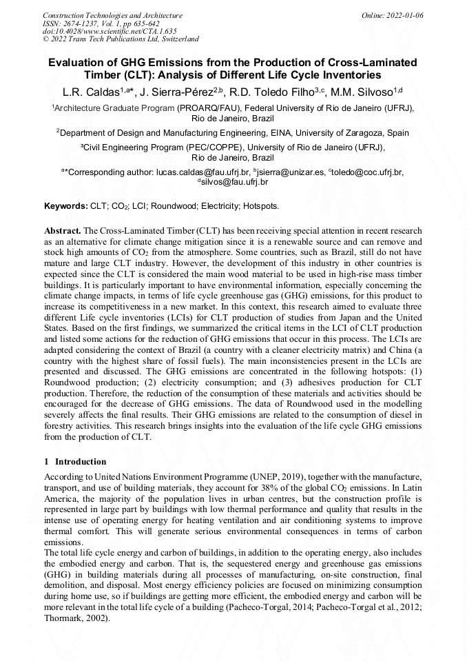 Evaluation of GHG Emissions from the Production of Cross-Laminated ...