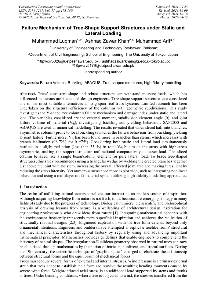 Failure Mechanism of Tree-Shape Support Structures under Static and Lateral Loading | Scientific.Net