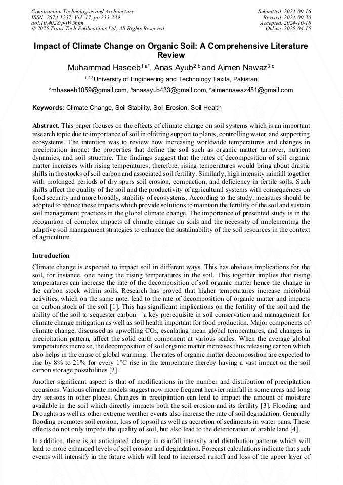 Impact of Climate Change on Organic soil: A Comprehensive Literature Review | Scientific.Net