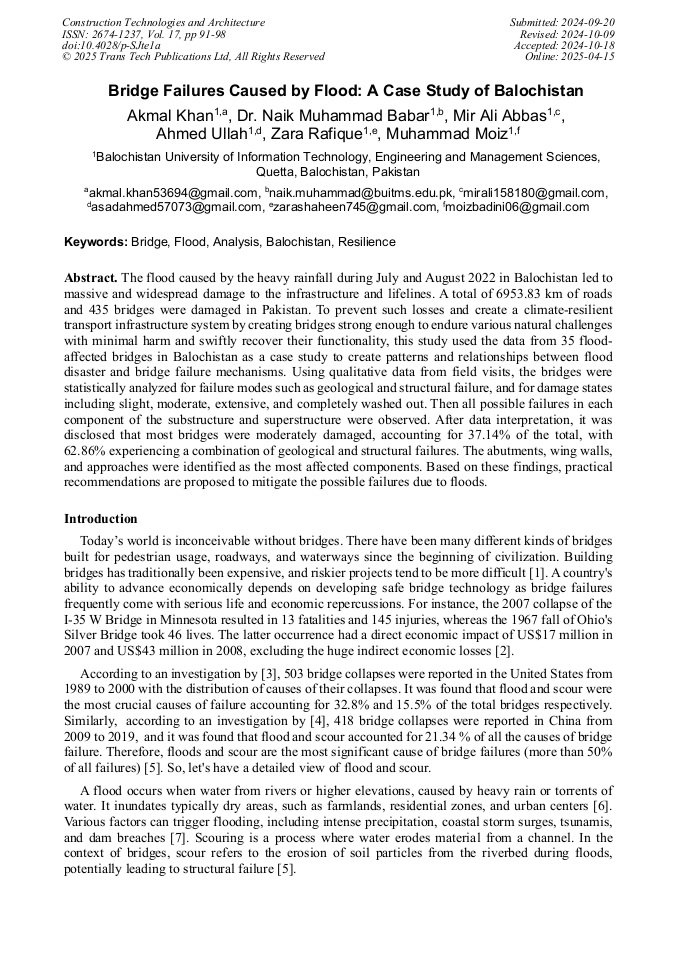 Bridge Failures Caused by Flood: A Case Study of Balochistan ...