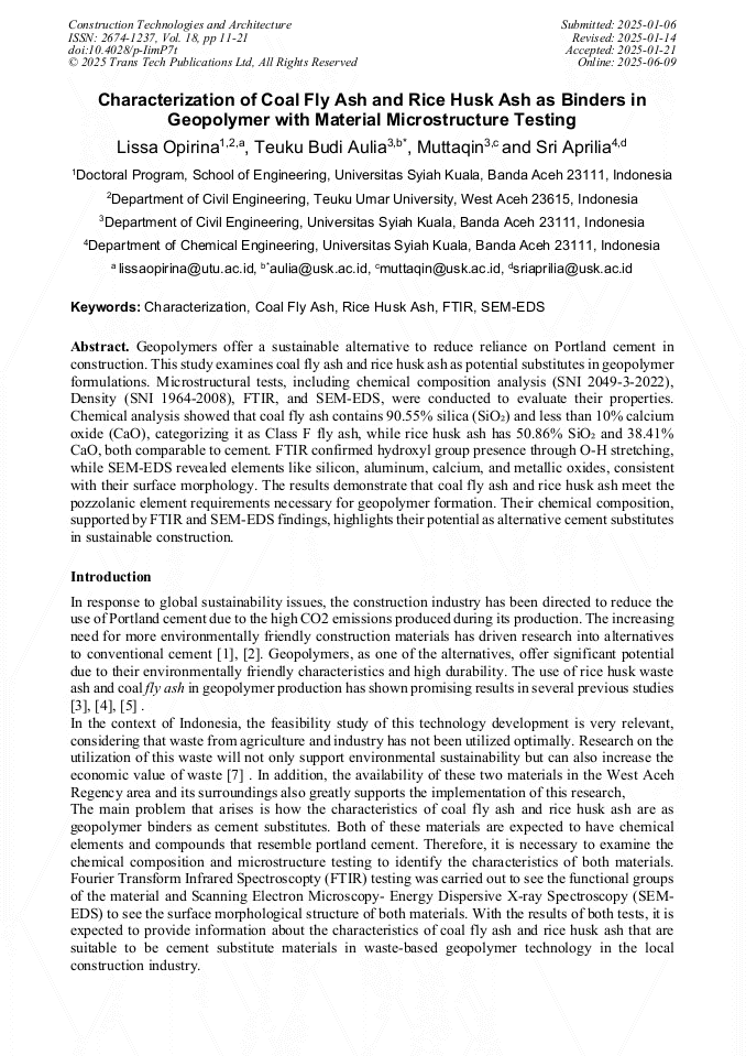 Characterization of Coal Fly Ash and Rice Husk Ash as Binders in ...