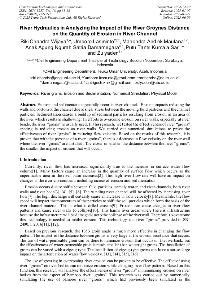 River Hydraulics in Analyzing the Impact of the River Groynes Distance ...
