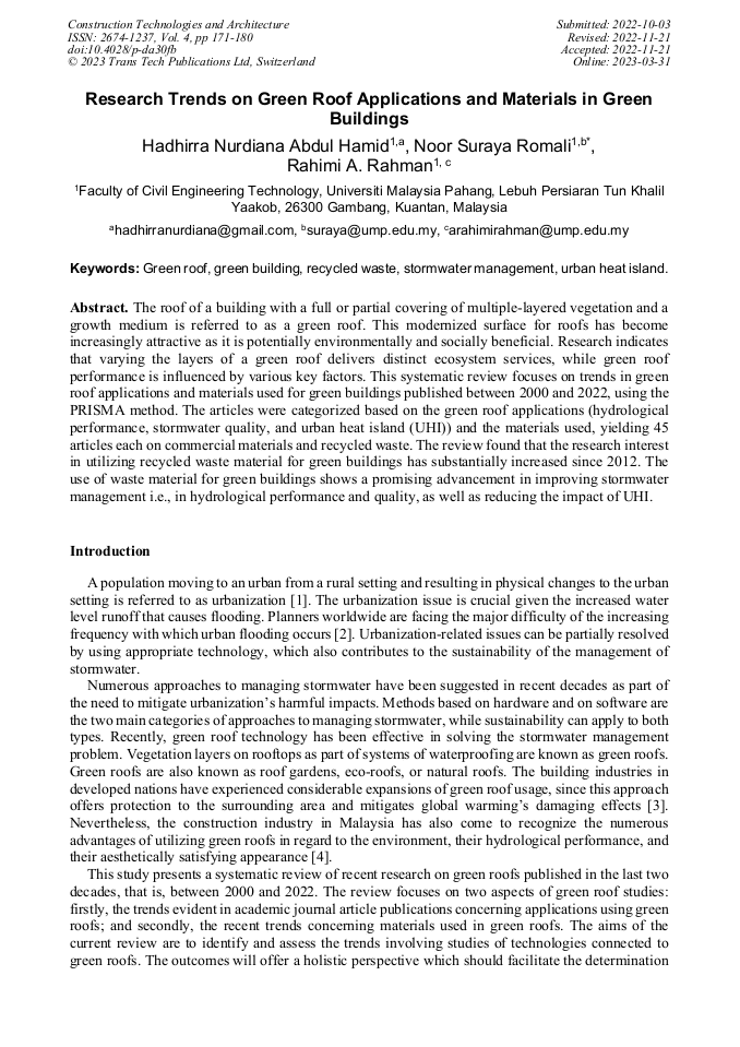 Research Trends on Green Roof Applications and Materials in Green ...