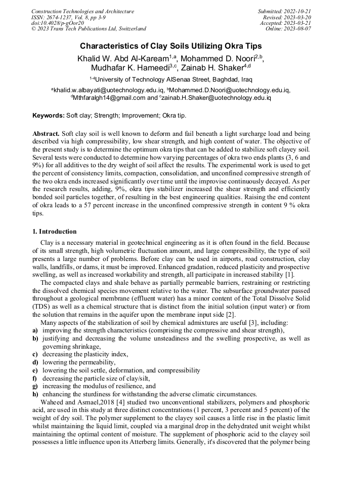 Characteristics of Clay Soils Utilizing Okra Tips | Scientific.Net