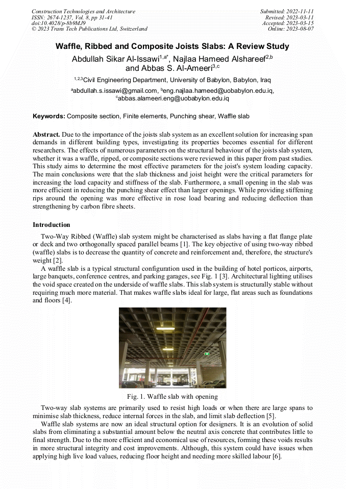 Waffle, Ribbed and Composite Joists Slabs: A Review Study | Scientific.Net