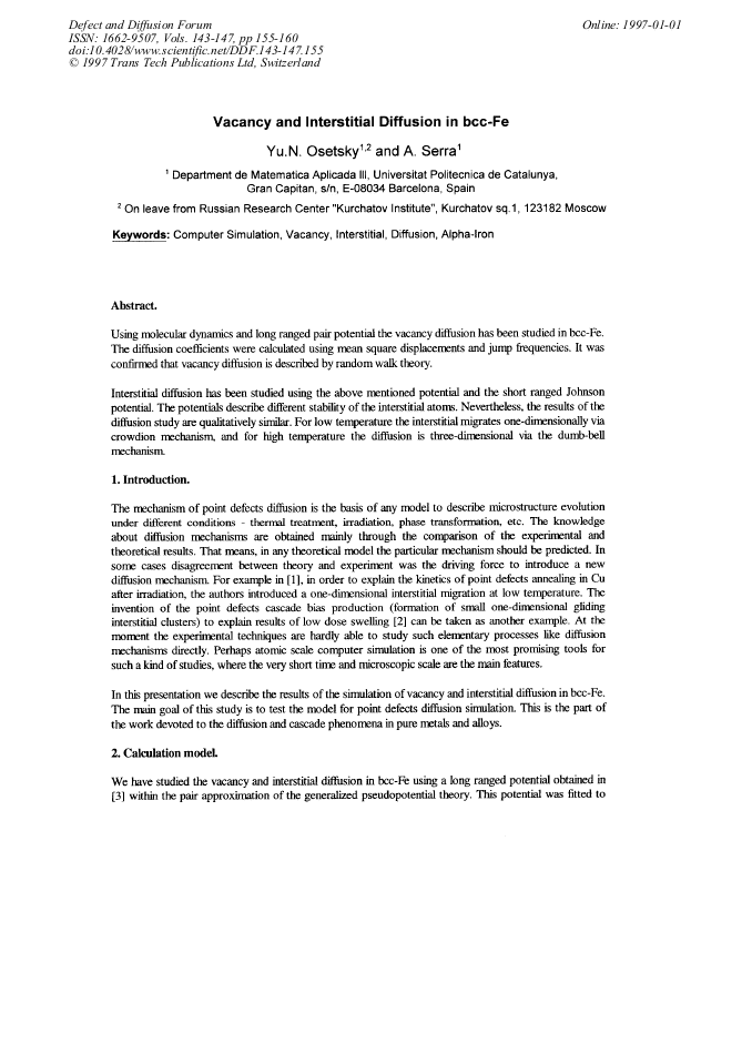 Vacancy and Interstitial Diffusion in bcc-Fe | Scientific.Net
