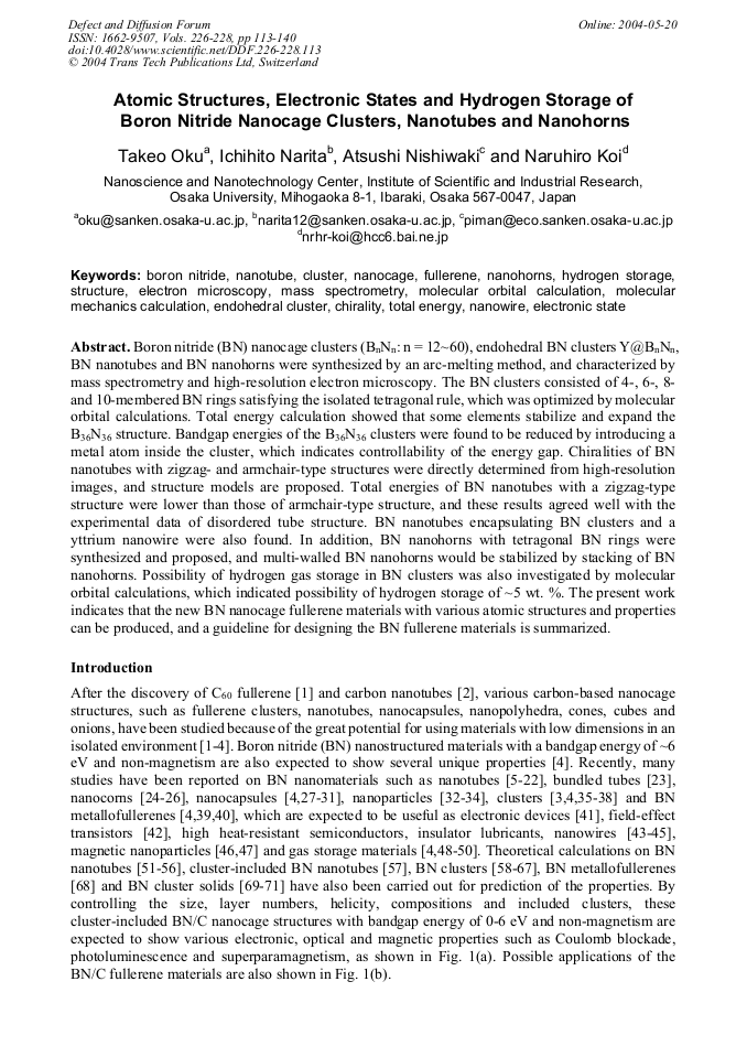 Atomic Structures, Electronic States and Hydrogen Storage of Boron ...