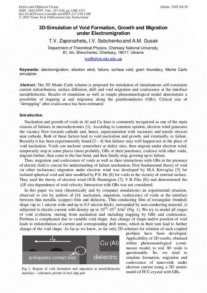 3D-Simulation of Void Formation, Growth and Migration under ...