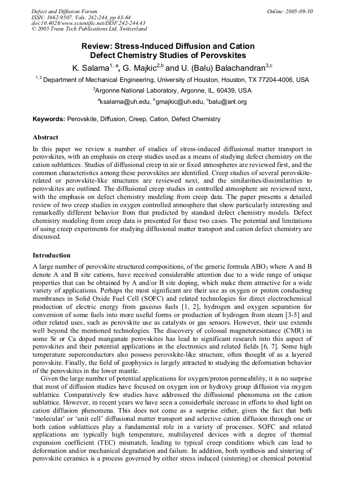 Review: Stress-Induced Diffusion and Cation Defect Chemistry Studies of ...