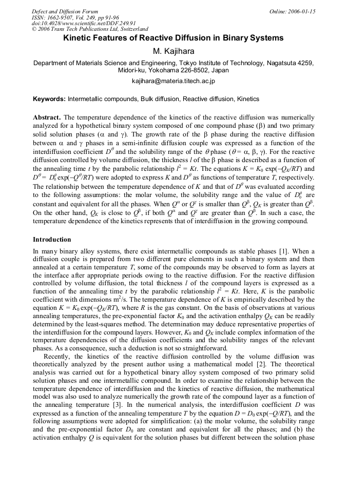 Kinetic Features of Reactive Diffusion in Binary Systems | Scientific.Net