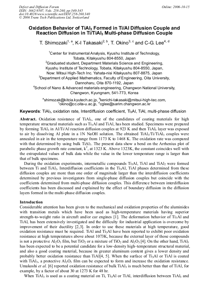 Oxidation Behavior of TiAl3 Formed in Ti/Al Diffusion Couple and ...