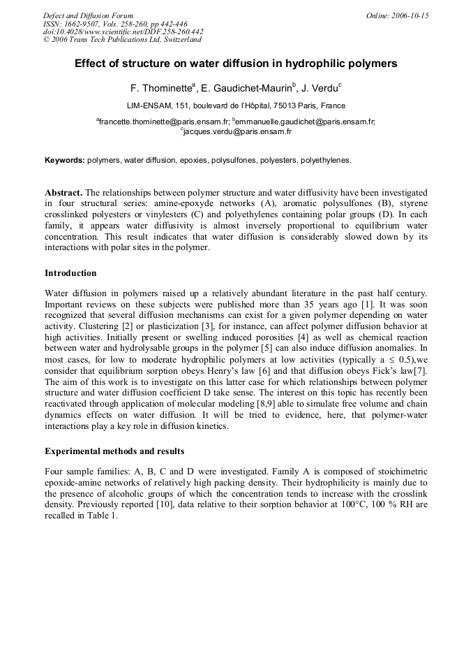 Effect of Structure on Water Diffusion in Hydrophilic Polymers ...