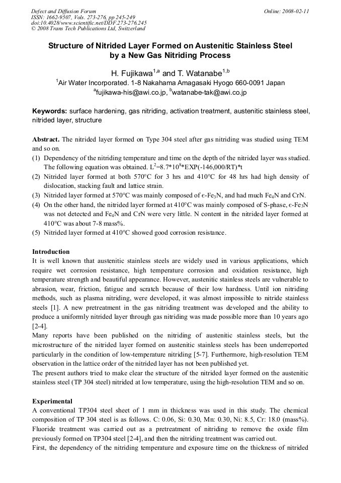 Structure of Nitrided Layer Formed on Austenitic Stainless Steel by a ...