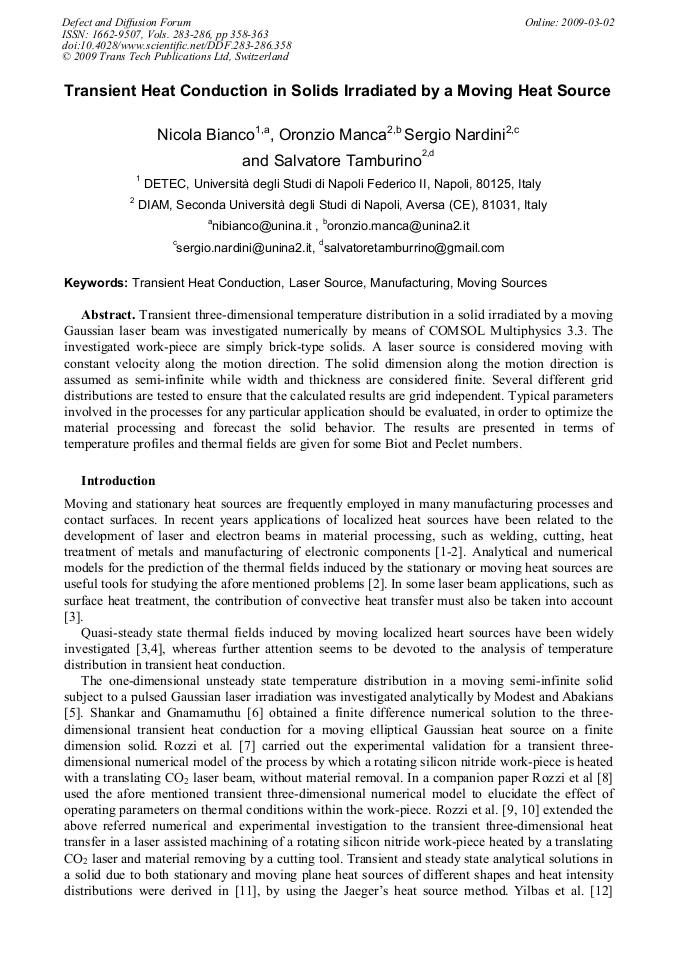 Transient Heat Conduction in Solids Irradiated by a Moving Heat Source ...