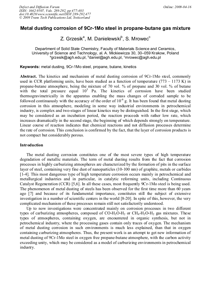 Metal Dusting Corrosion of 9Cr-1Mo Steel in Propane-Butane Gas Mixture ...