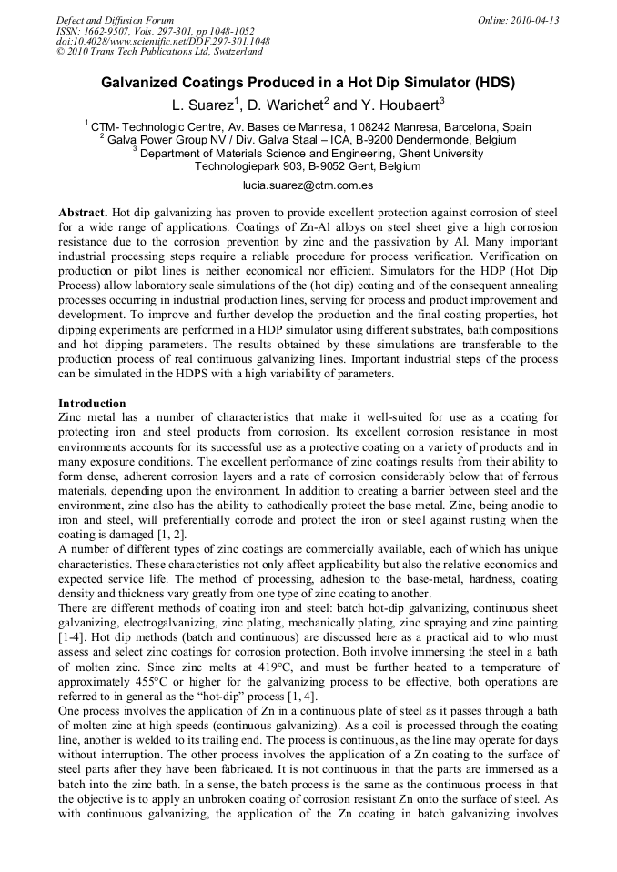 Galvanized Coatings Produced in a Hot Dip Simulator (HDS) | Scientific.Net