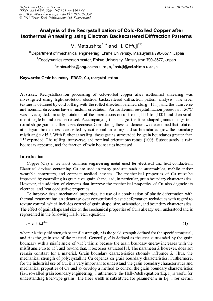 Analysis of the Recrystallization of Cold-Rolled Copper after ...