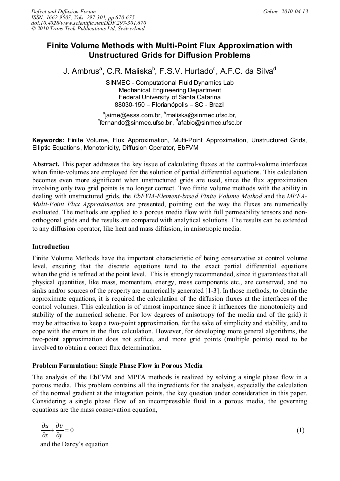 Finite Volume Methods With Multi Point Flux Approximation With Unstructured Grids For Diffusion