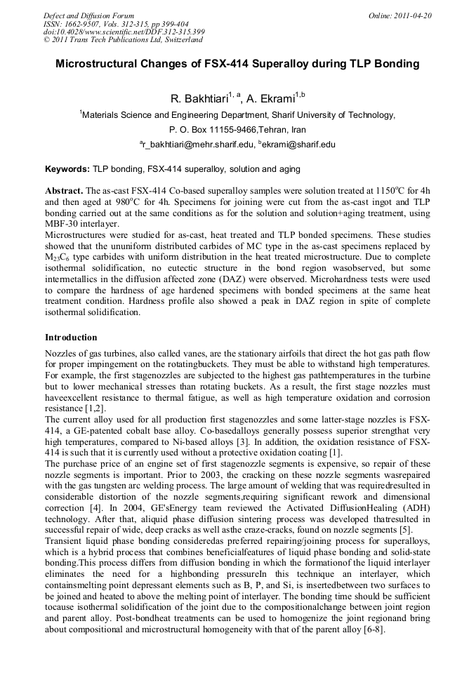 Microstructural Changes of FSX-414 Superalloy during TLP Bonding ...