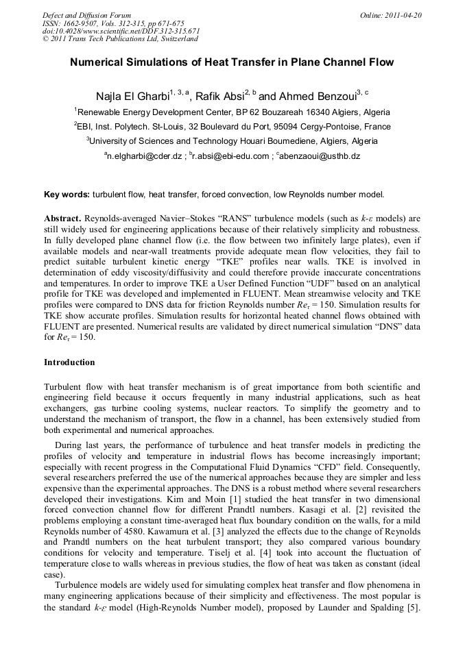 Numerical Simulations of Heat Transfer in Plane Channel Flow ...