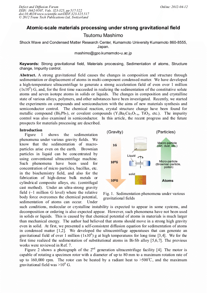 Atomic-Scale Materials Processing under Strong Gravitational Field ...