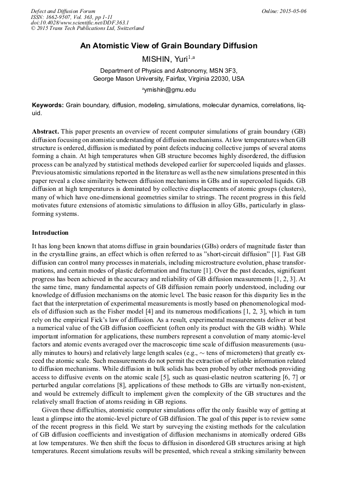 An Atomistic View of Grain Boundary Diffusion | Scientific.Net