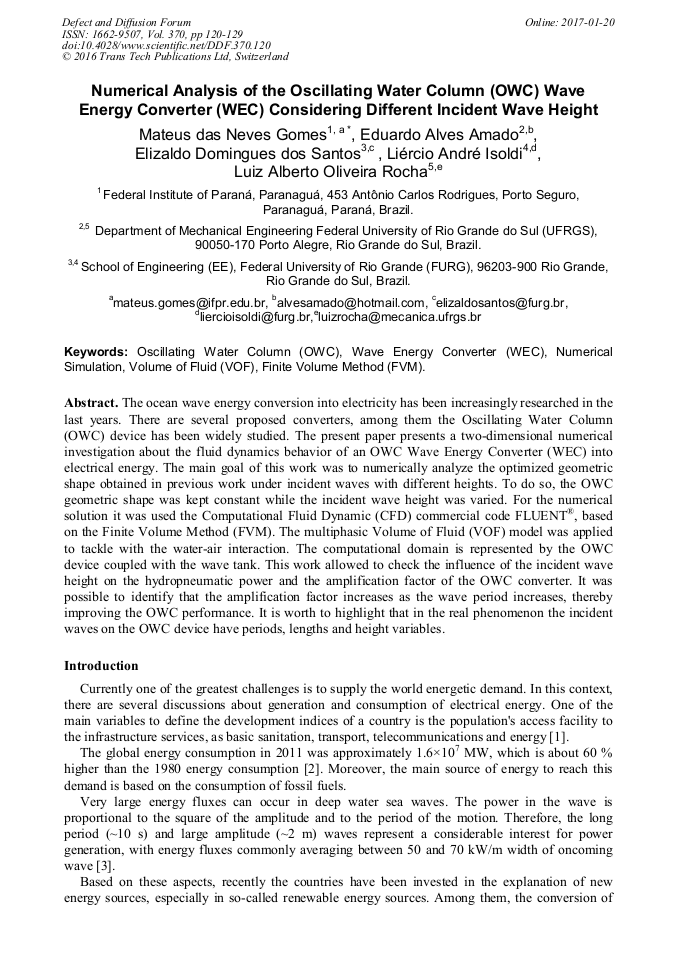 Numerical Analysis of the Oscillating Water Column (OWC) Wave Energy ...