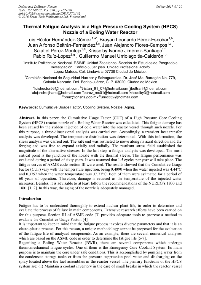 Thermal Fatigue Analysis in a High Pressure Cooling System (HPCS ...