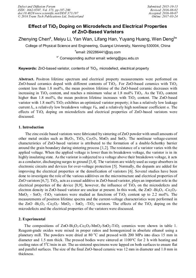 Effect of TiO2 Doping on Microdefects and Electrical Properties of ZnO ...