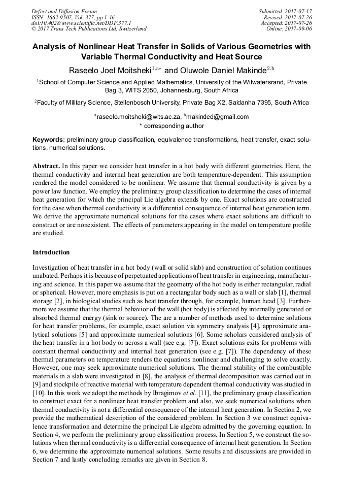 Analysis of Nonlinear Heat Transfer in Solids of Various Geometries ...