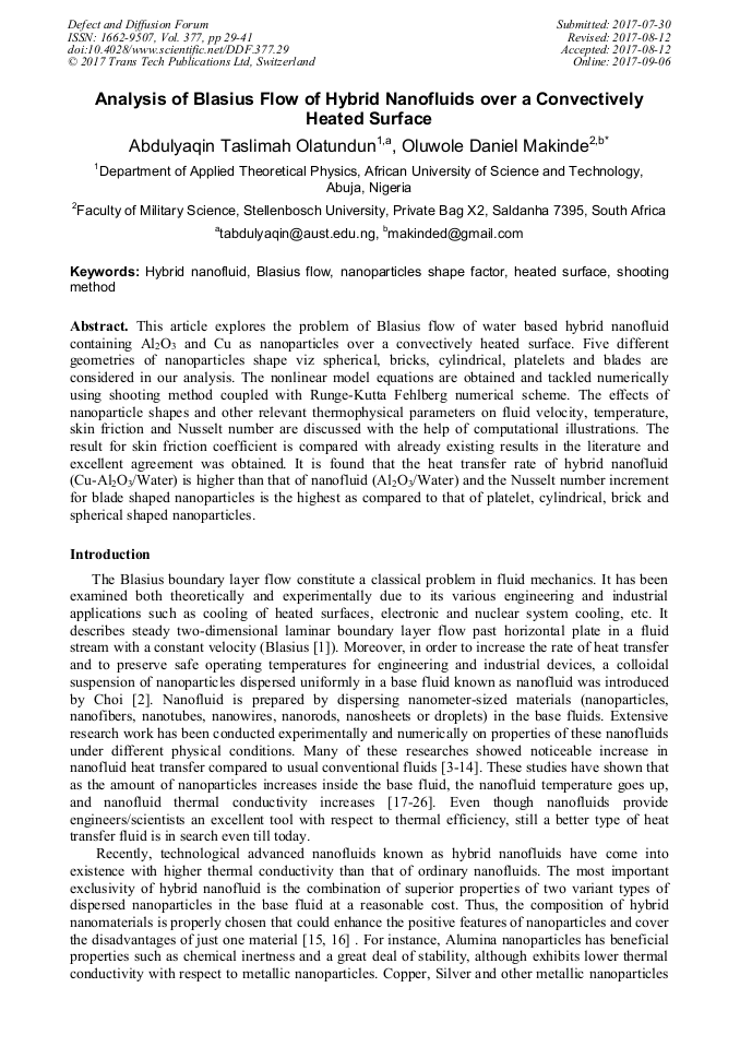 Analysis of Blasius Flow of Hybrid Nanofluids over a Convectively ...