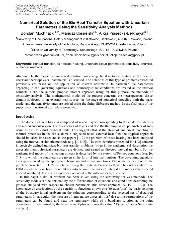 Numerical Solution of the Bio-Heat Transfer Equation with Uncertain ...