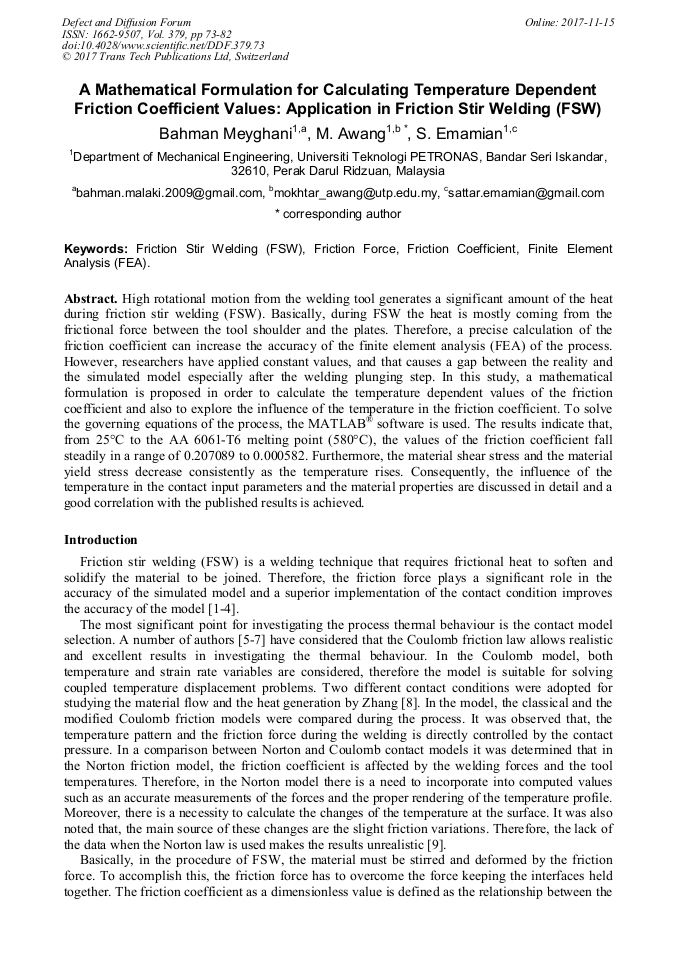 A Mathematical Formulation for Calculating Temperature Dependent ...