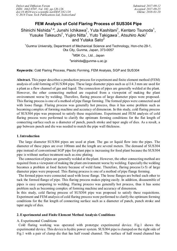 FEM Analysis of Cold Flaring Process of SUS304 Pipe | Scientific.Net