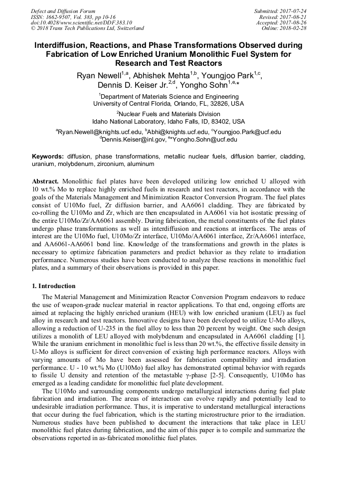 Interdiffusion, Reactions, and Phase Transformations Observed during ...