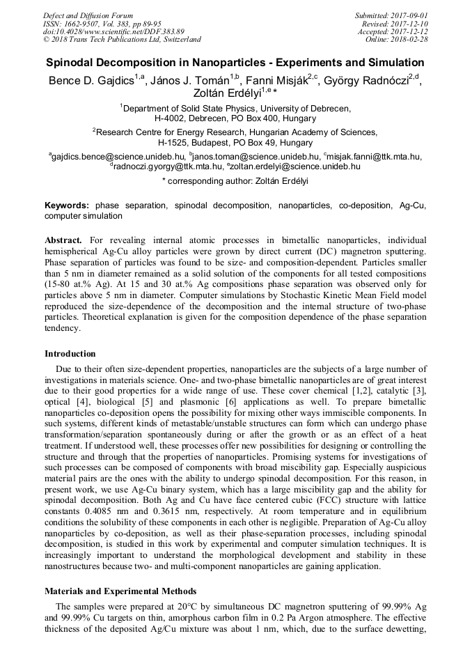 Spinodal Decomposition in Nanoparticles - Experiments and Simulation ...