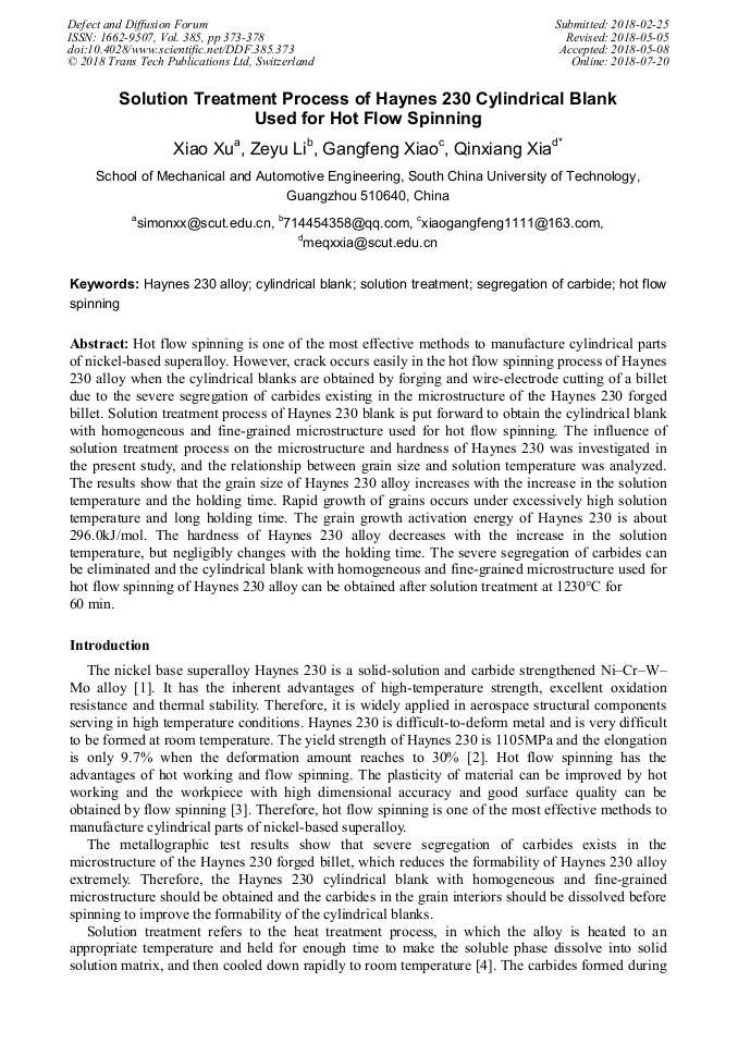 Solution Treatment Process of Haynes 230 Cylindrical Blank Used for Hot ...