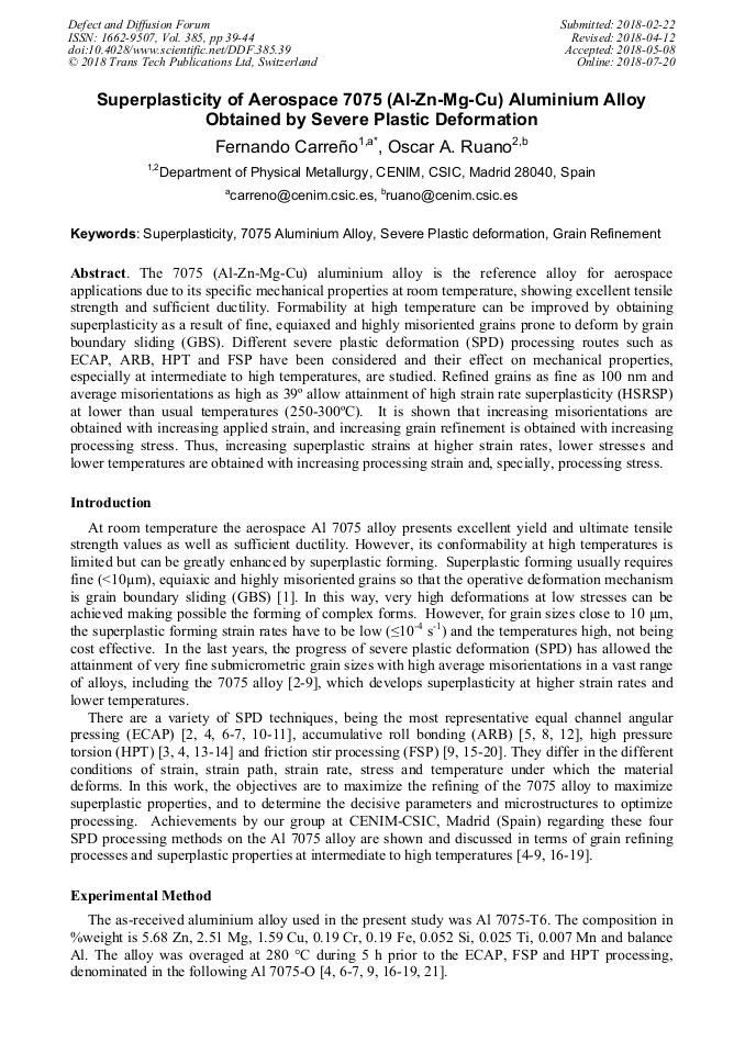 Superplasticity of Aerospace 7075 (Al-Zn-Mg-Cu) Aluminium Alloy ...