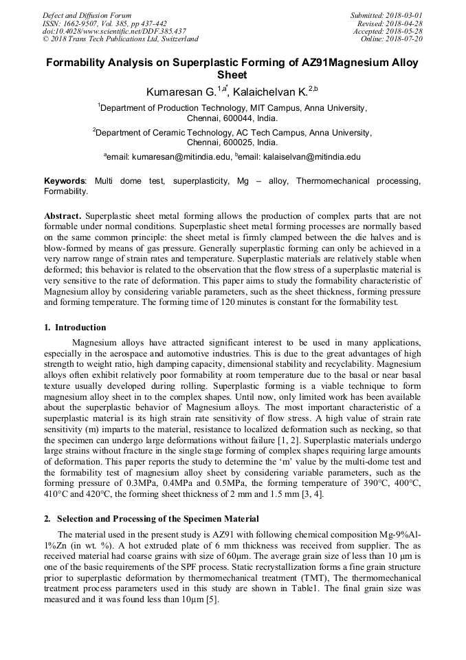Formability Analysis on Superplastic Forming of AZ91 Magnesium Alloy ...