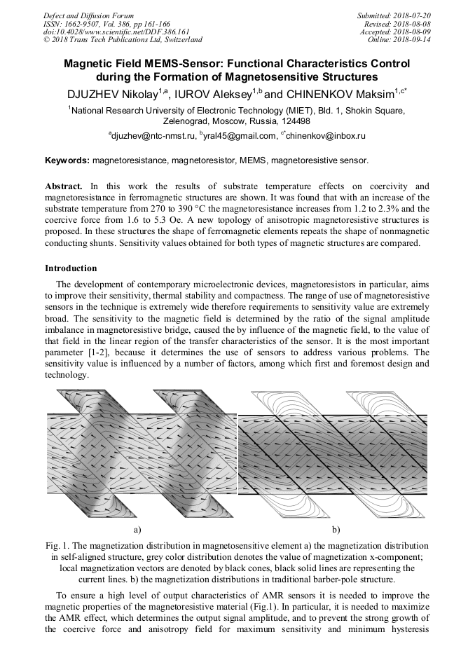 Magnetic Field MEMS-Sensor: Functional Characteristics Control during ...