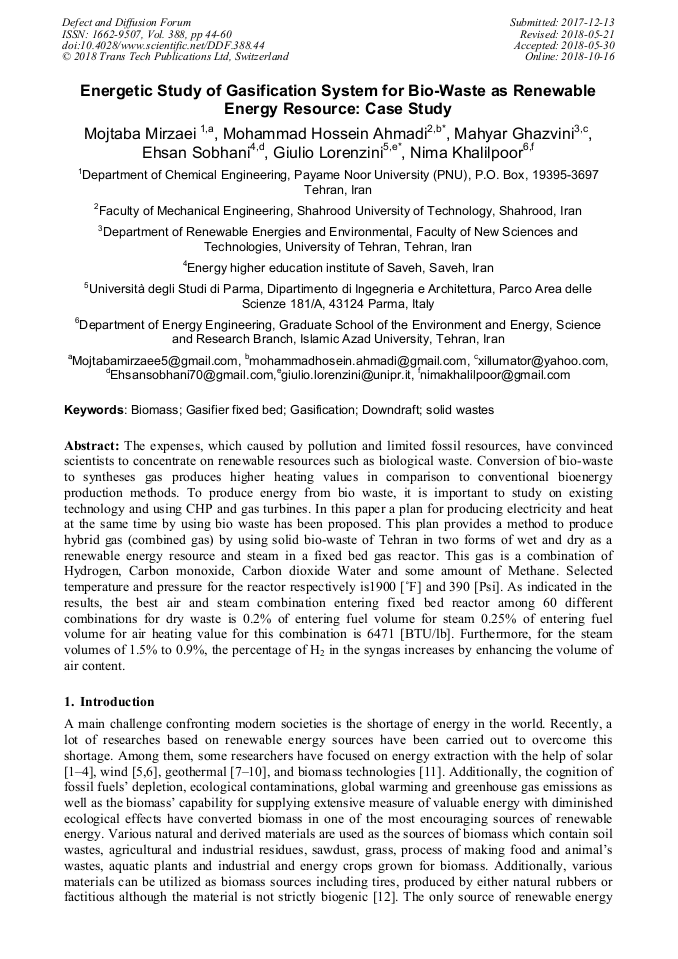 Energetic Study of Gasification System for Bio-Waste as Renewable ...