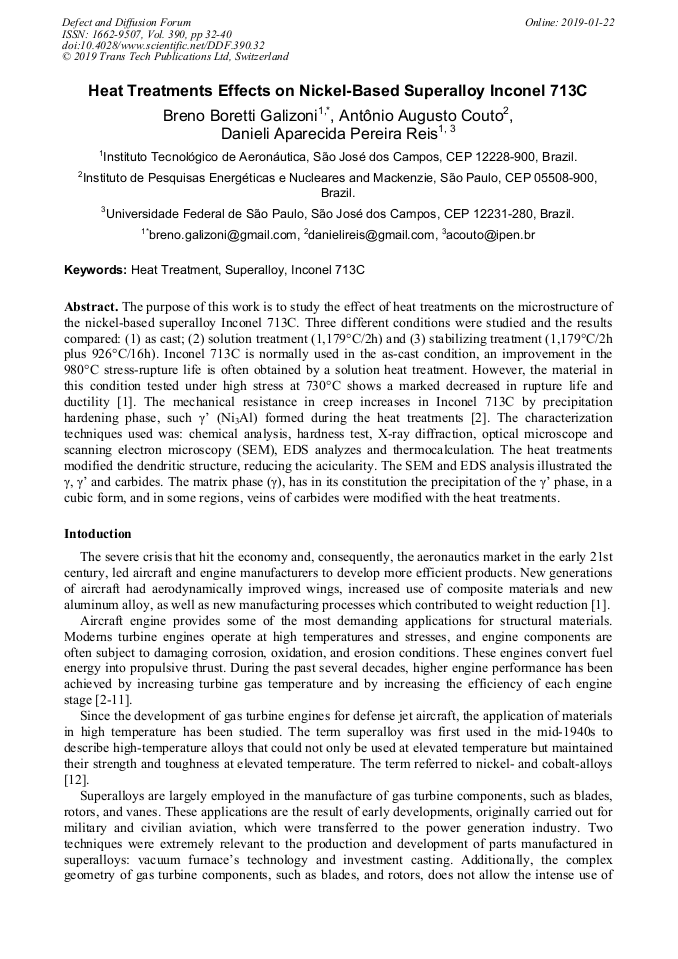 Heat Treatments Effects on NickeI-Based Superalloy Inconel 713C ...