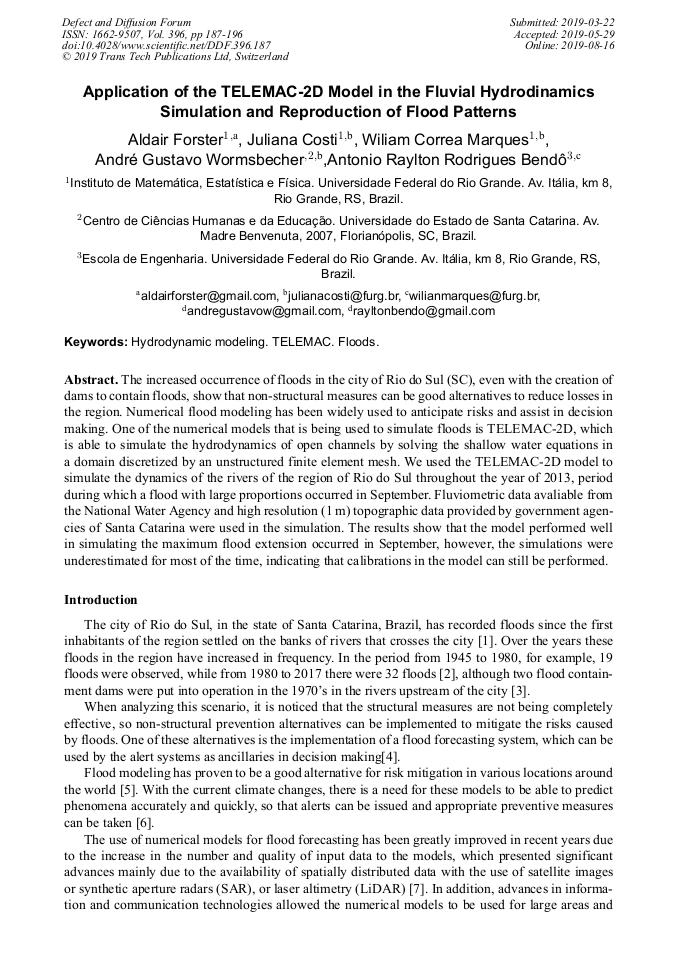Application of the TELEMAC-2D Model in the Fluvial Hydrodinamics Simulation and Reproduction of ...