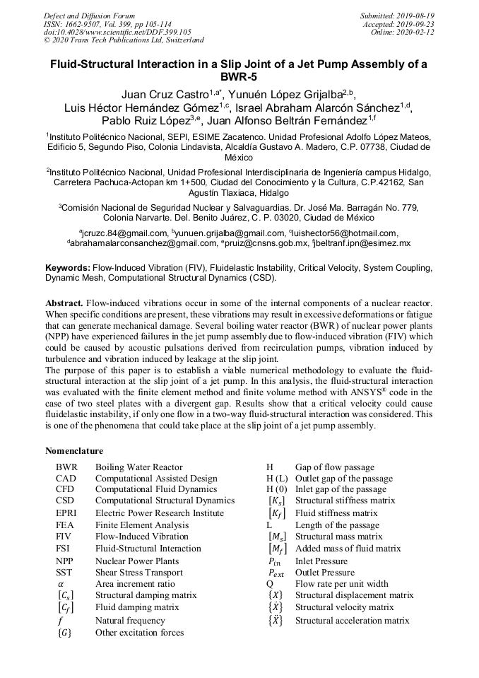 Fluid-Structural Interaction in a Slip Joint of a Jet Pump Assembly of ...