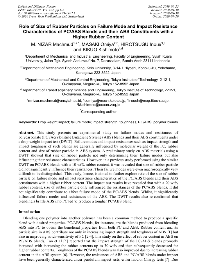 Role of Size of Rubber Particles on Failure Mode and Impact Resistance ...