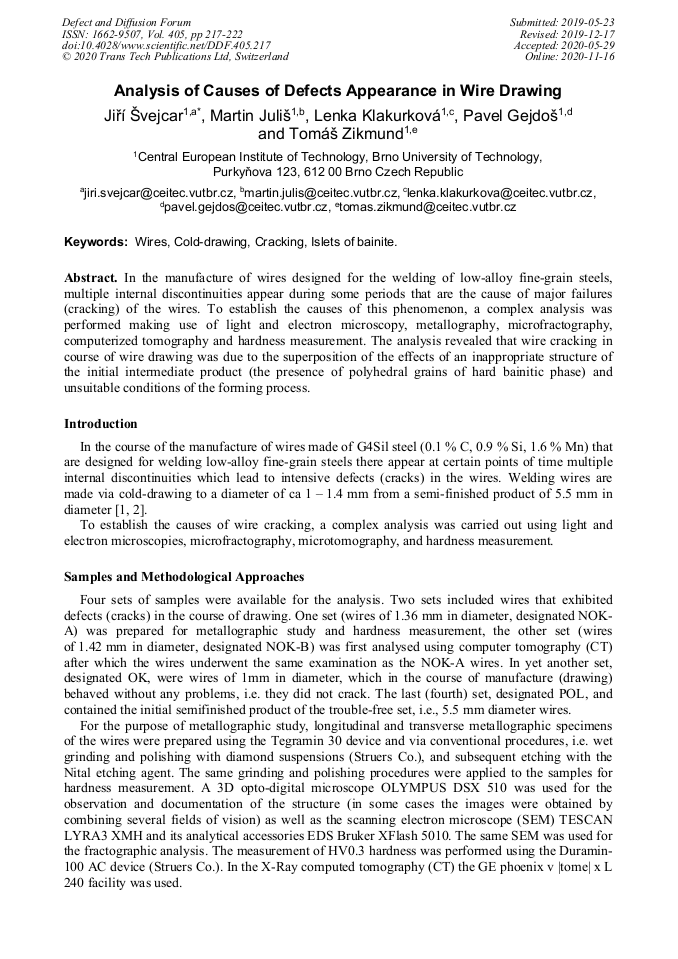 Analysis of Causes of Defects Appearance in Wire Drawing | Scientific.Net